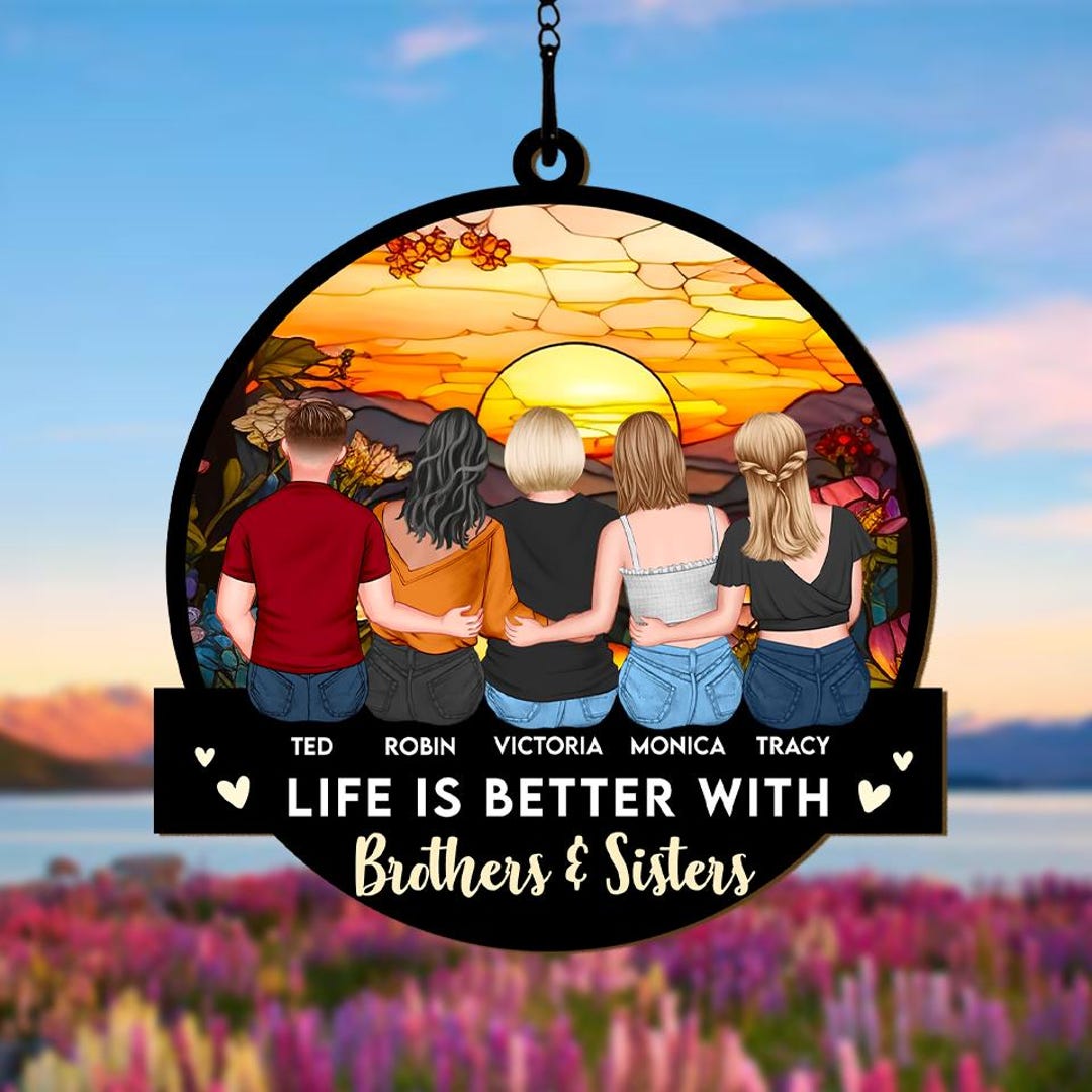 Personalised Brothers Sisters Suncatcher, Christmas Gift, Custom Family ...