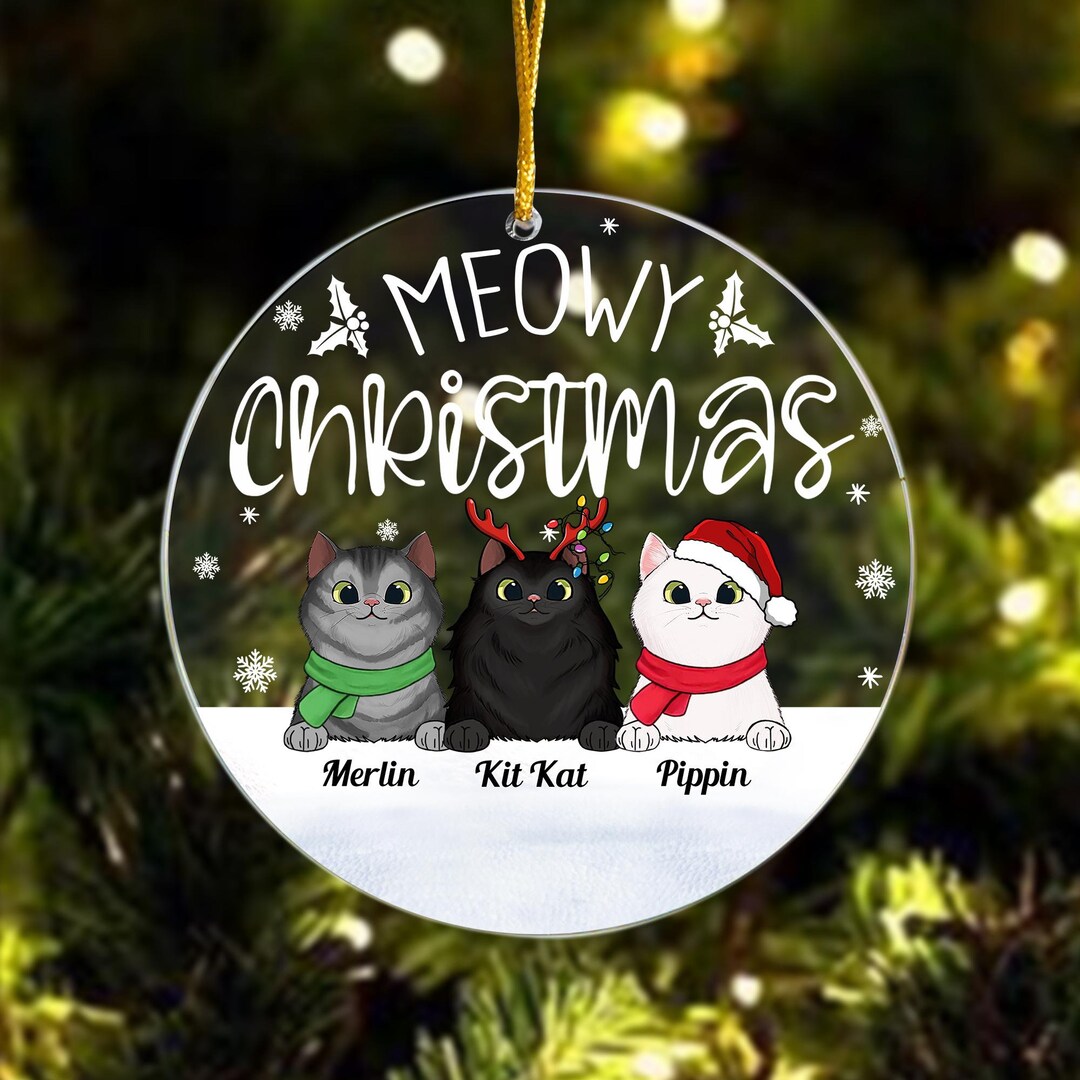 Personalised Cat Bauble, Cat Christmas Ornament, Meowy Christmas, Cat ...