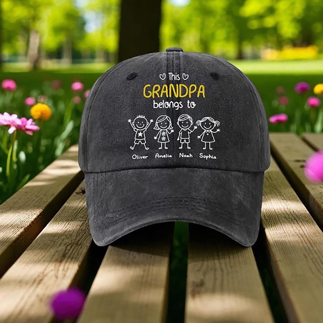 Personalised This Grandpa Belongs to Hat, Custom Grandkids Name Cap ...
