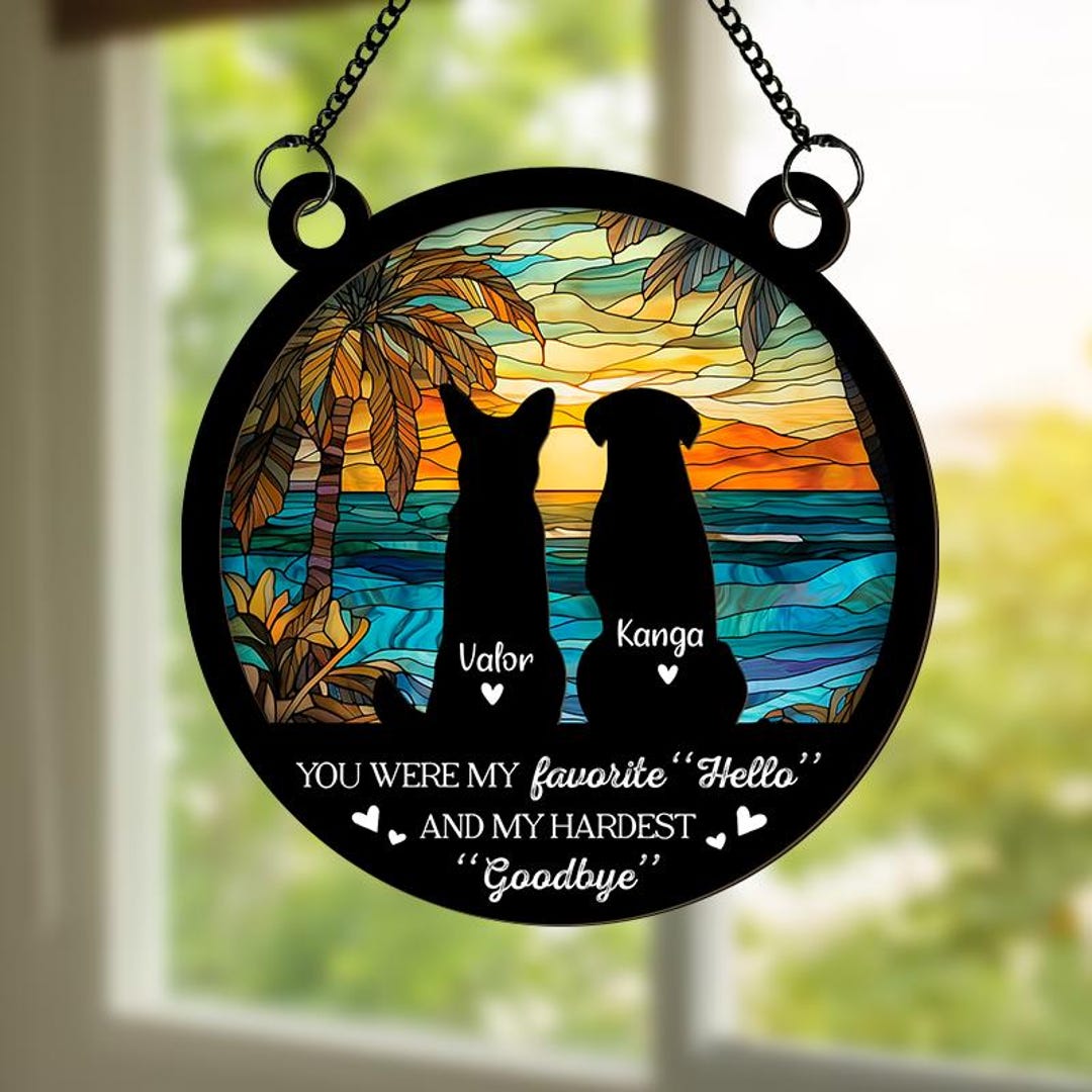Custom Dog Suncatcher With Name and Date, Personalised Couple Dog ...