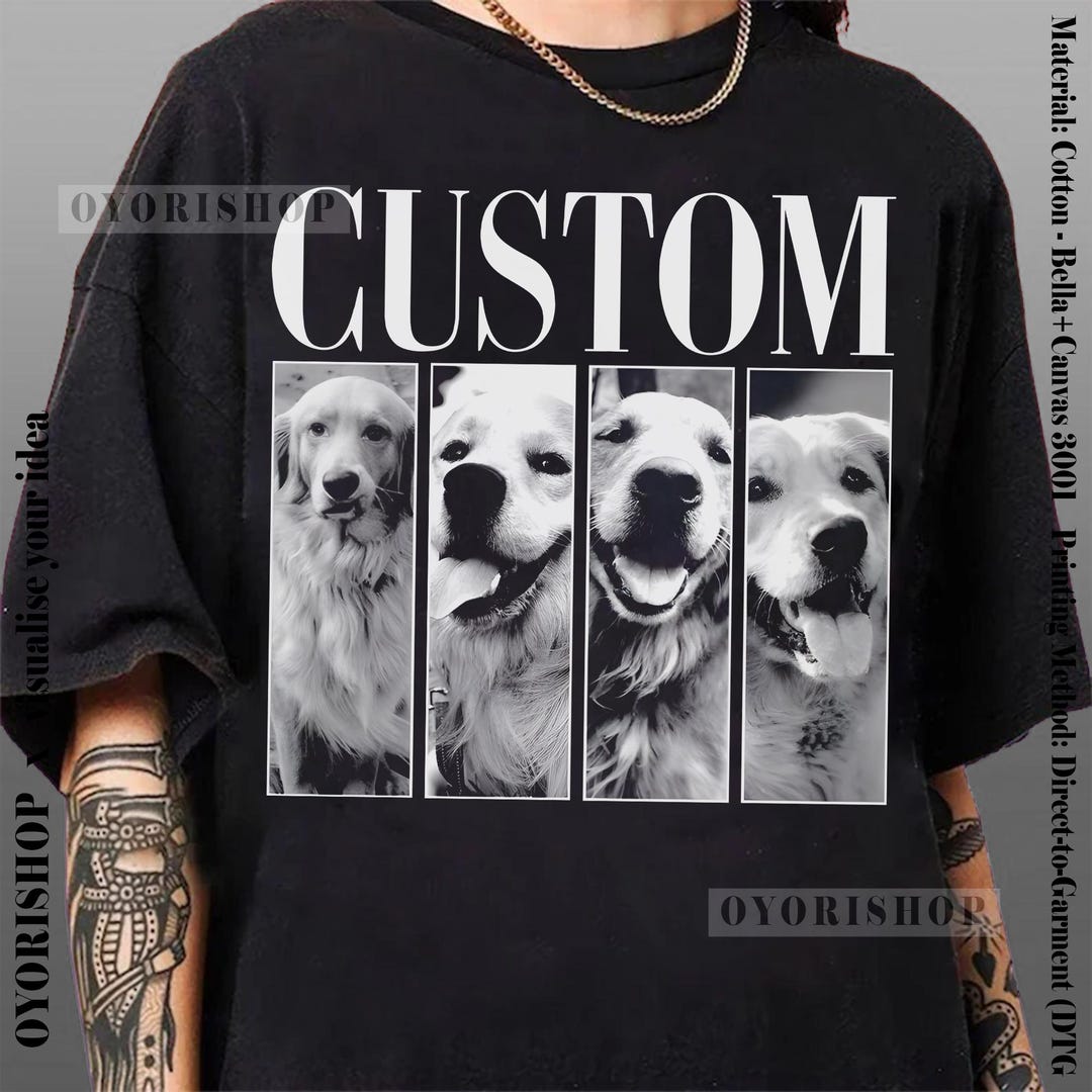 Custom Pet T-shirt With Pet Photo and Name, Personalised Pet Portrait ...
