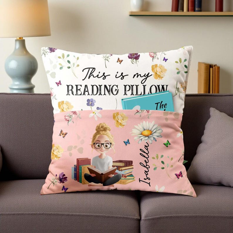 Personalised My Reading Pillow Cover Reading Girl, Custom Birth Month ...