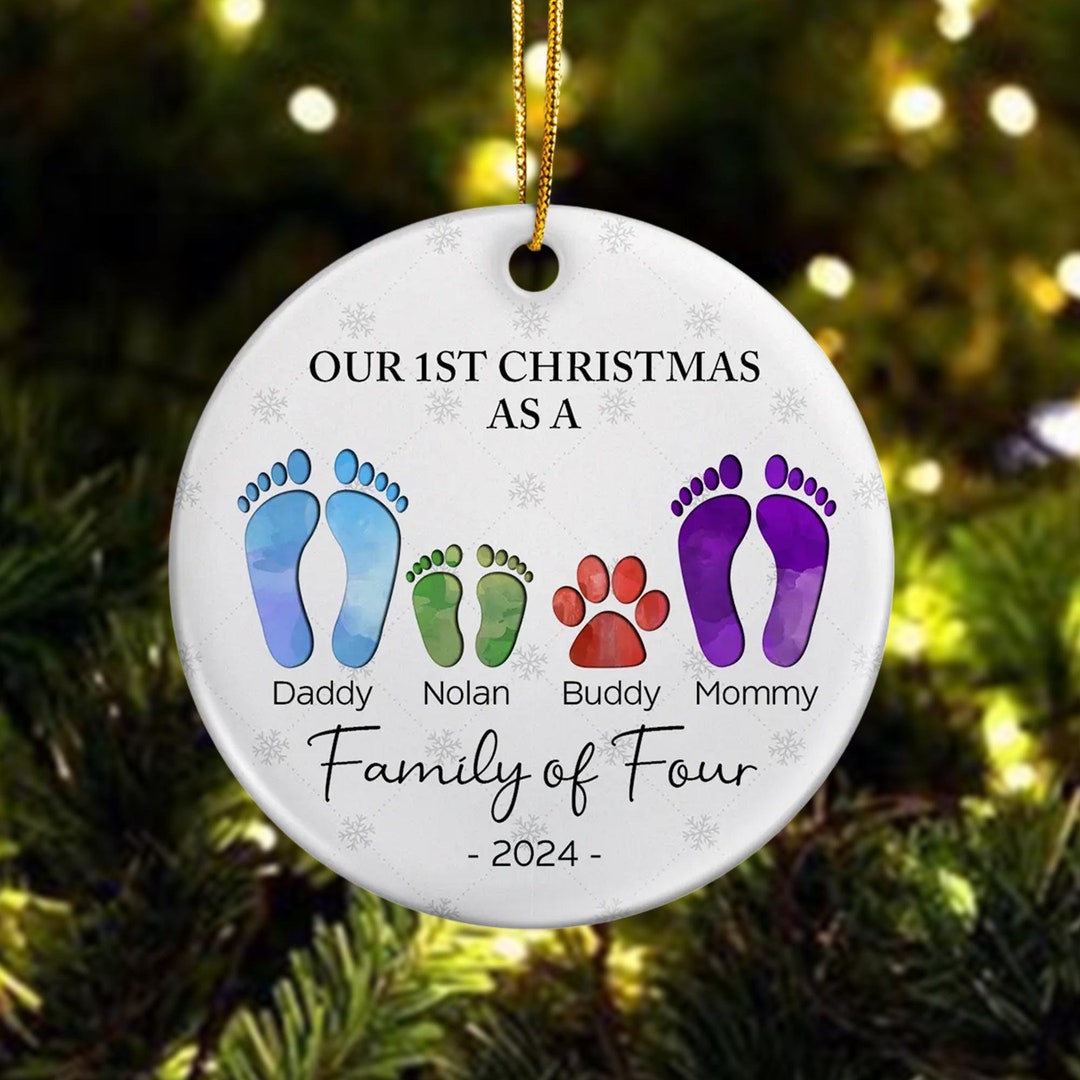 Personalised First Christmas as a Family of 4 Bauble, Baby First ...