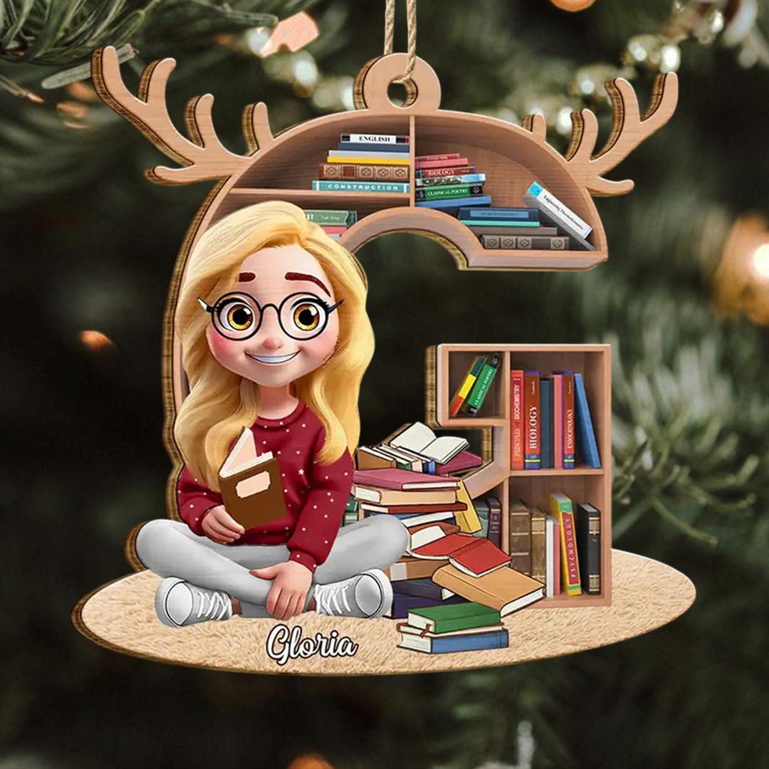 Personalised A Girl Reading Books 2D Flat Ornament, Custom Book Lover ...