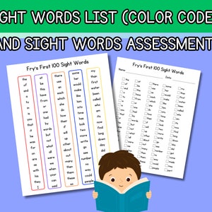 Sight Words Bingo Game, Fry’s First 100 Words, Kindergarten First ...