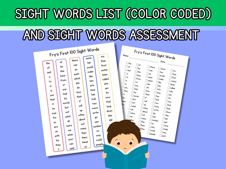 Sight Words Bingo Game, Fry’s First 100 Words, Kindergarten First ...