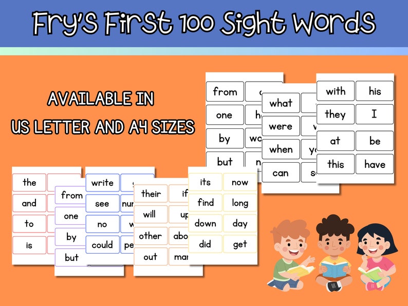 Sight Words Flash Cards, First 100 Fry's List Printable, High-frequency ...