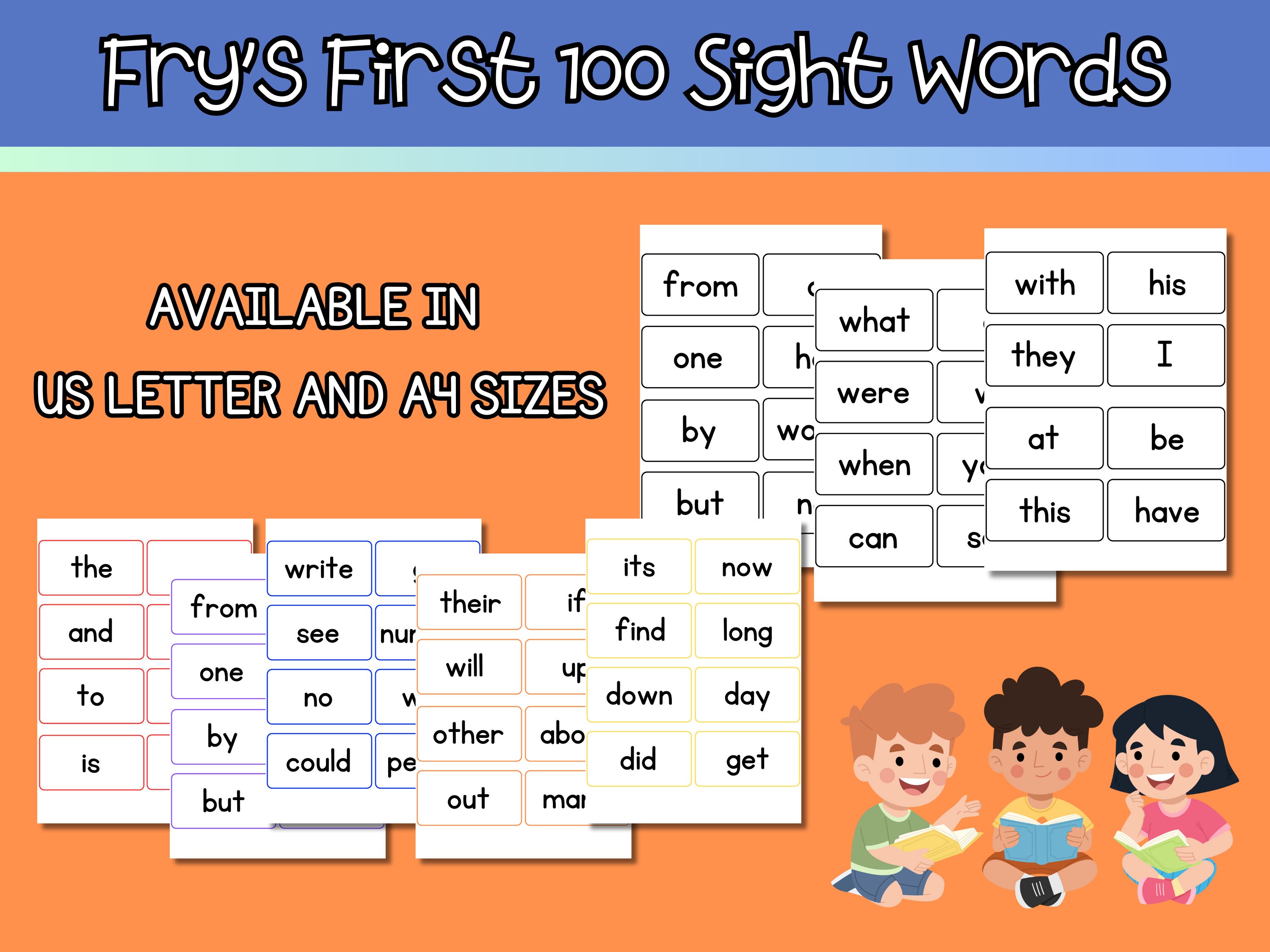 Sight Words Flash Cards, First 100 Fry's List Printable, High-frequency ...