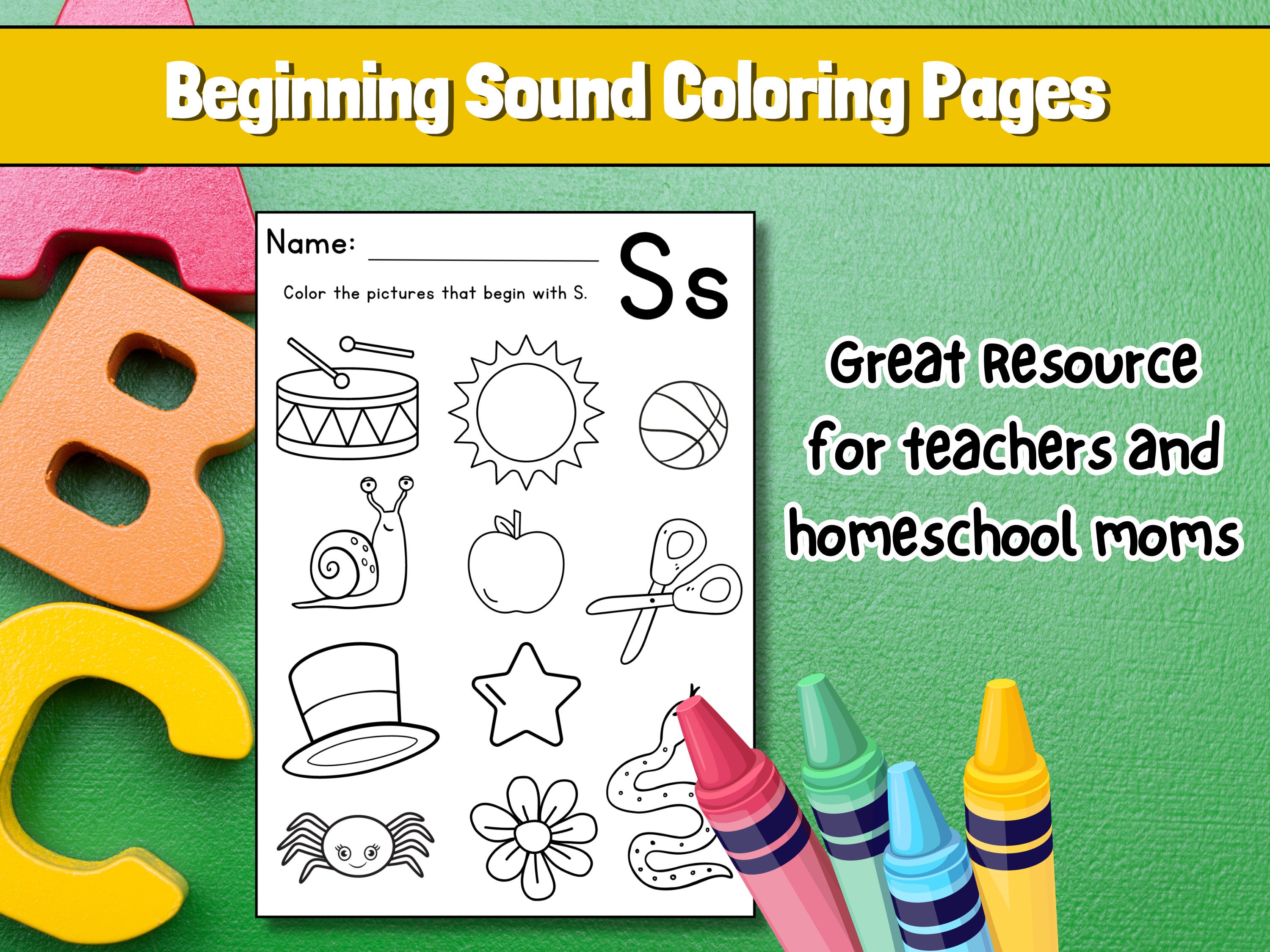 Beginning Letter Sound Coloring Pages, Phonics Activity Kindergarten ...