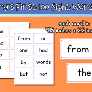 Sight Words Flash Cards, First 100 Fry's List Printable, High-frequency ...