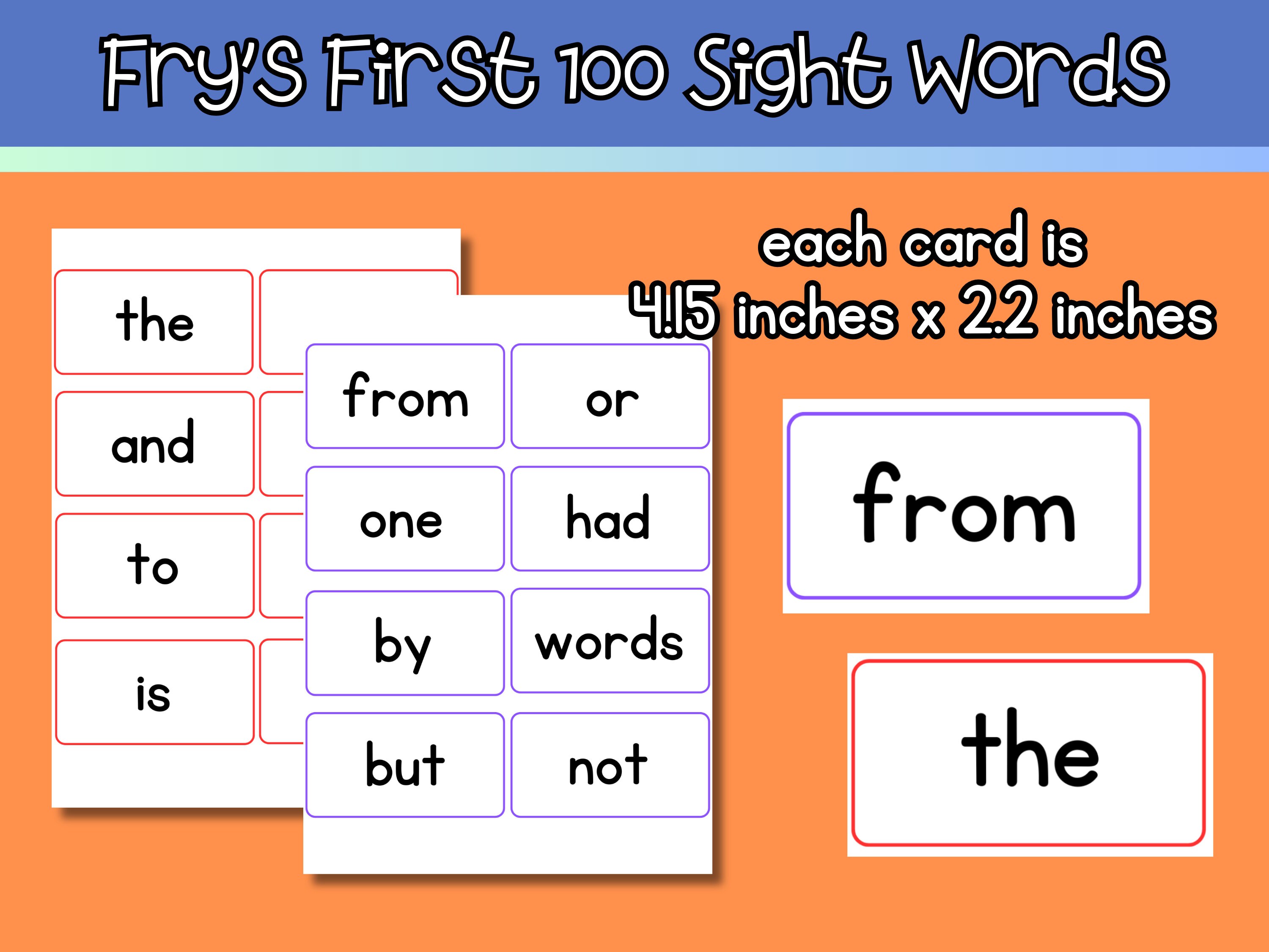 Sight Words Flash Cards, First 100 Fry's List Printable, High-frequency ...