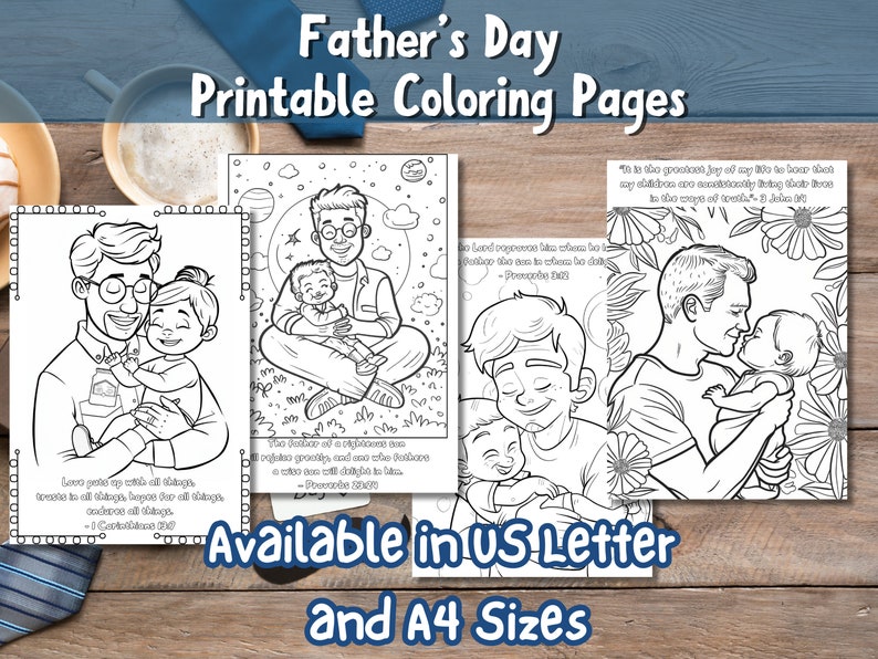 Father's Day Coloring Pages Bible Verses, Printable Gift for Dads ...