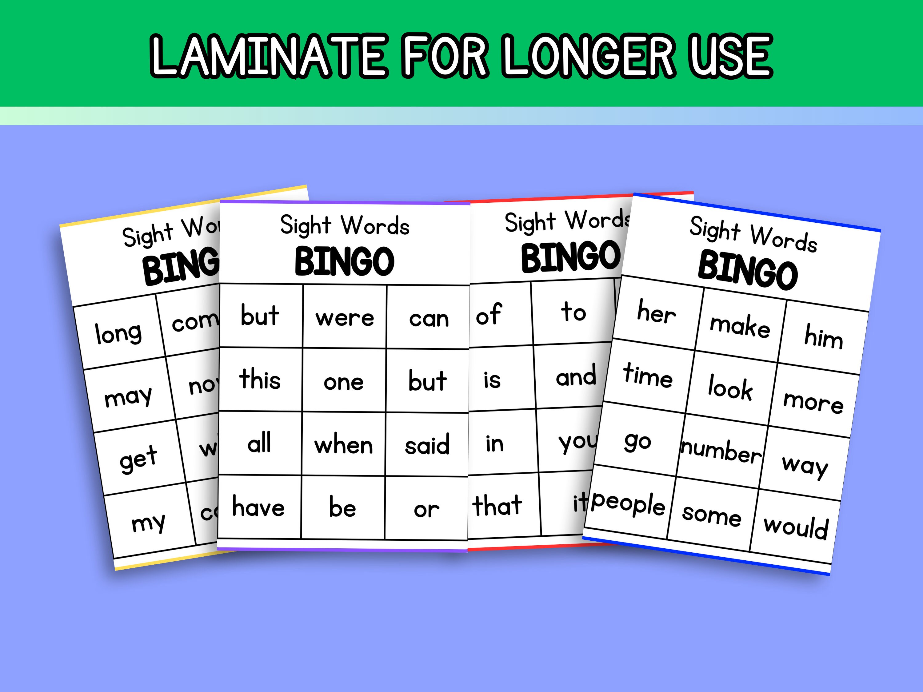 Sight Words Bingo Game, Fry’s First 100 Words, Kindergarten First ...