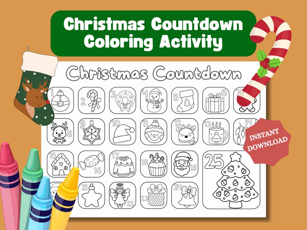 Christmas Countdown Coloring for Kids, Advent Calendar 25 Days to ...