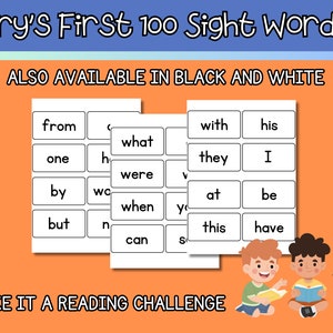 Sight Words Flash Cards, First 100 Fry's List Printable, High-frequency ...