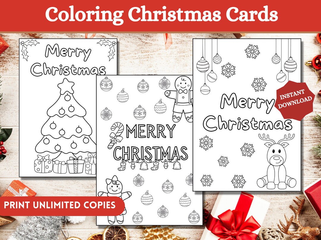 Christmas Coloring Cards for Kids, Printable Christmas Cards, Christmas ...