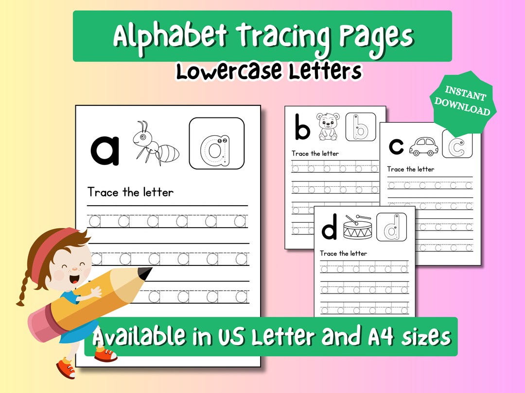Alphabet Letter Tracing Pages Kindergarten Preschool Lowercase Letters ...
