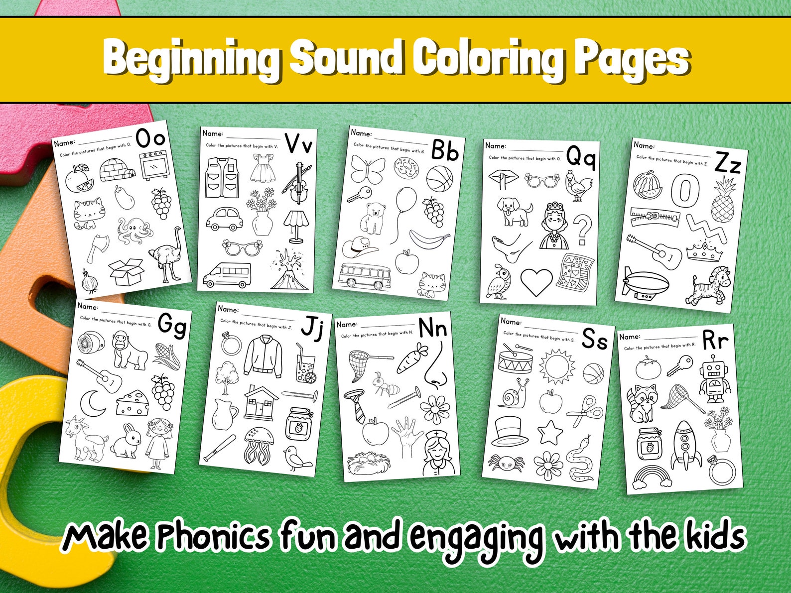 Beginning Letter Sound Coloring Pages, Initial Sound Phonics Activity ...