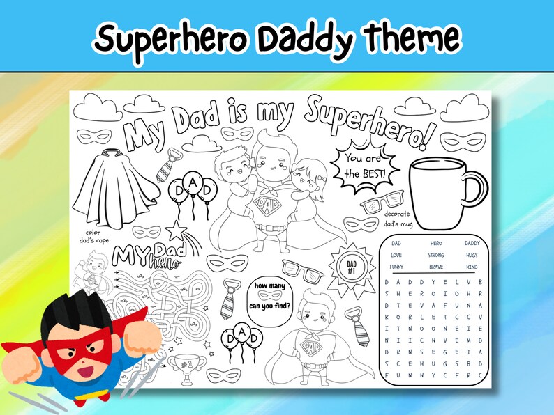 Activity Placemat for Father's Day, Best Dad Celebration Printable Page ...