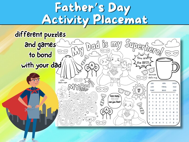 Activity Placemat for Father's Day, Best Dad Celebration Printable Page ...