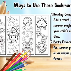 Printable Coloring Bookmarks, Kawaii Summer Theme, Fun and Creative DIY ...