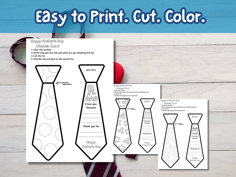 Father's Day Printable Necktie Greeting Card DIY From Kids ...