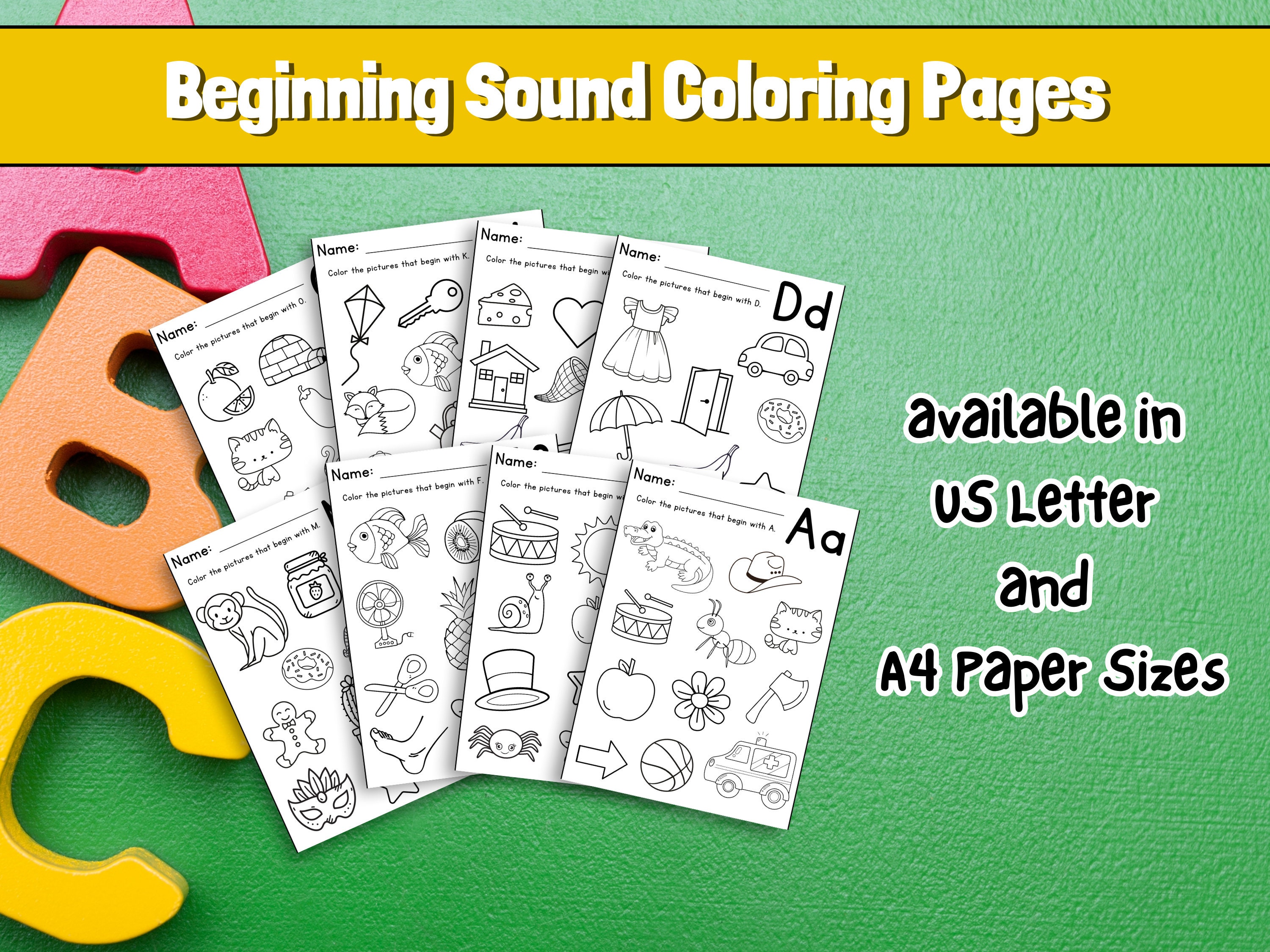 Beginning Letter Sound Coloring Pages, Phonics Activity Kindergarten ...