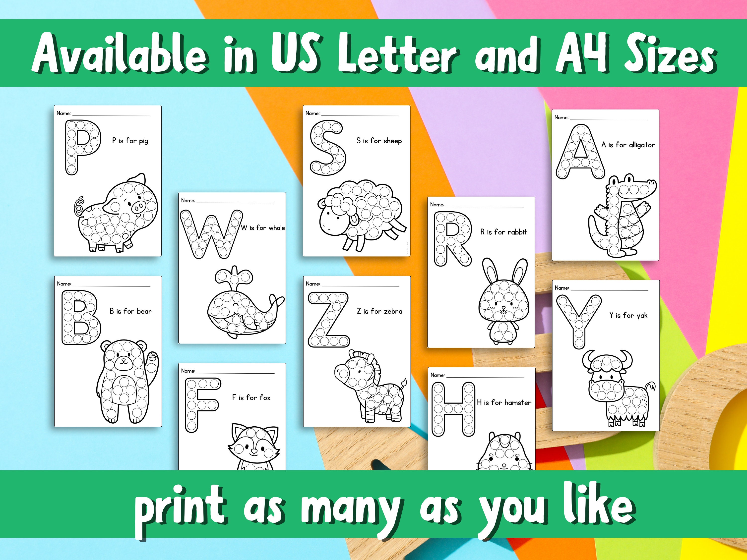 ABC Letters Animal Dot Marker Pages, Preschool Coloring Printables for ...