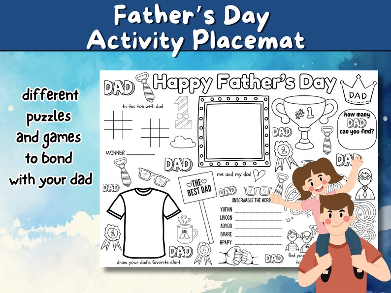 Father's Day Printable Coloring Placemat, Best Dad Celebration With ...