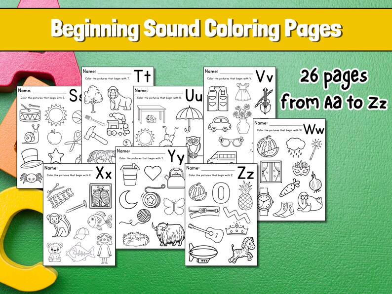 Beginning Letter Sound Coloring Pages, Initial Sound Phonics Activity ...