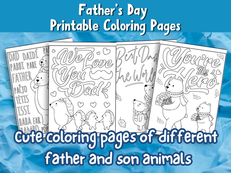 Happy Father's Day Coloring Pages, Printable Father and Child Animal ...
