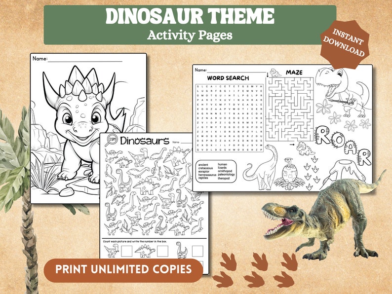 Dinosaur Activity Pages, Dino Coloring Sheet, Birthday Activity ...
