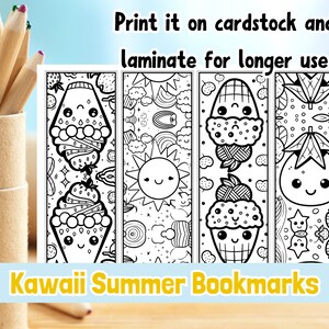 Printable Coloring Bookmarks, Kawaii Summer Theme, Fun and Creative DIY ...