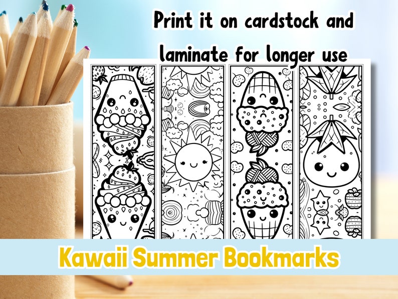 Printable Coloring Bookmarks, Kawaii Summer Theme, Fun and Creative DIY ...