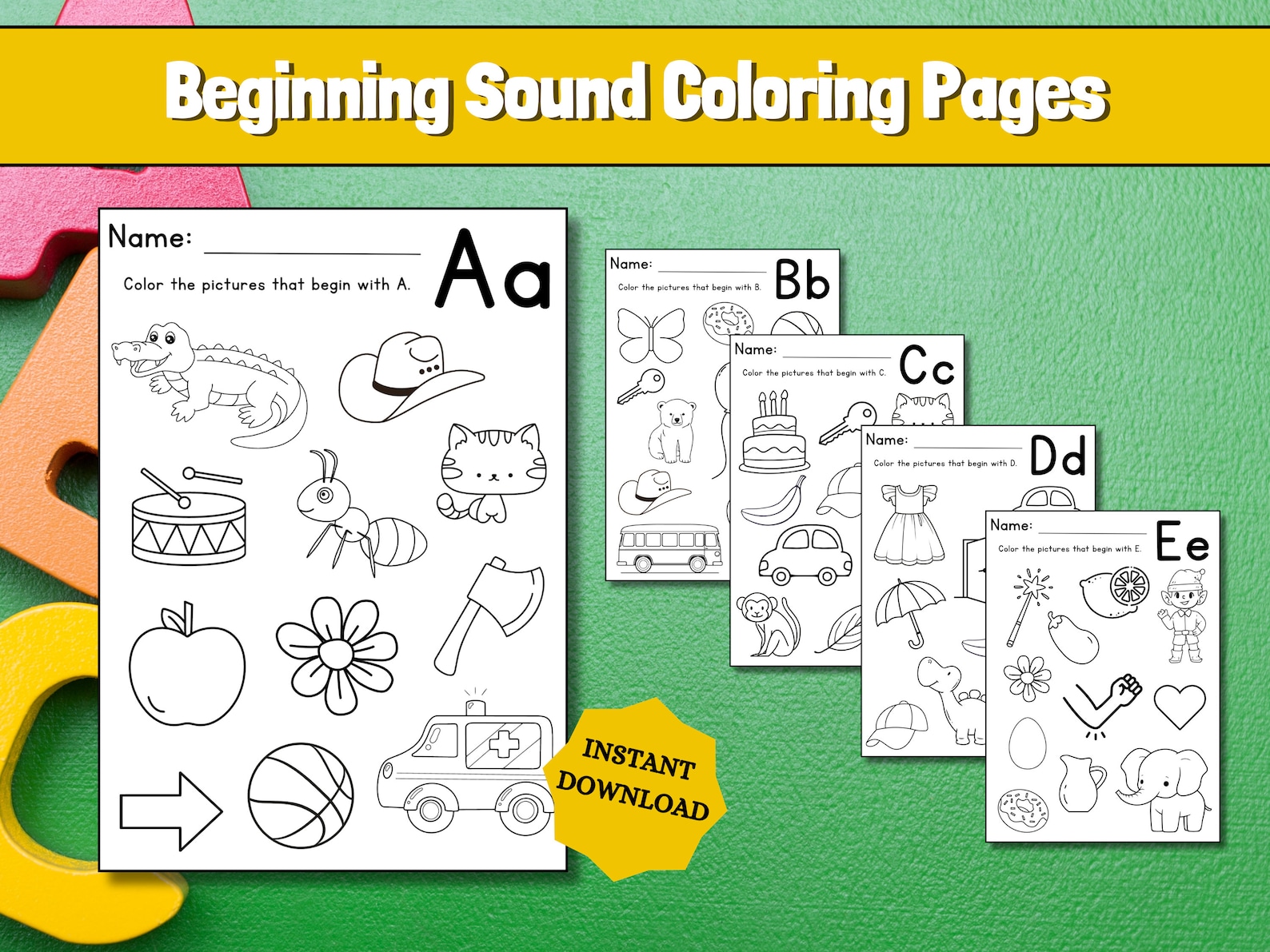 Beginning Letter Sound Coloring Pages, Phonics Activity Kindergarten ...