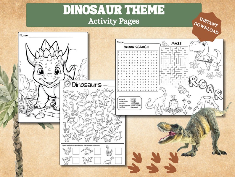 Dinosaur Activity Pages, Dino Coloring Sheet, Birthday Activity ...