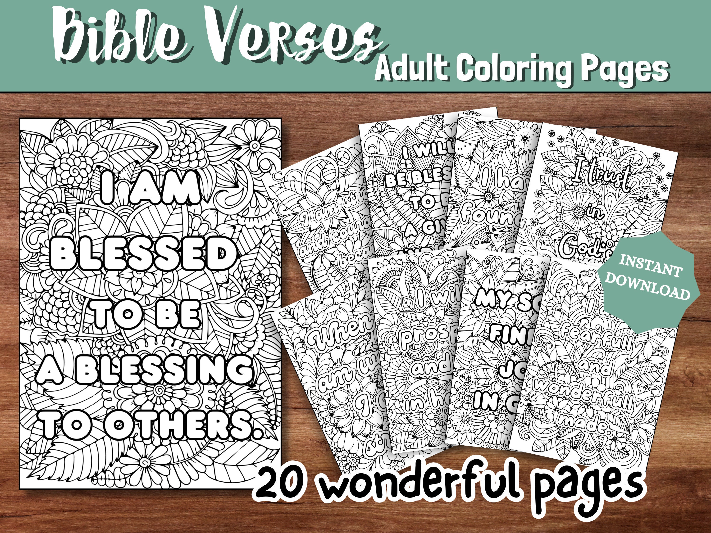 Bible Verses Coloring Pages for Adults Teens, 20 Positive Affirmations ...