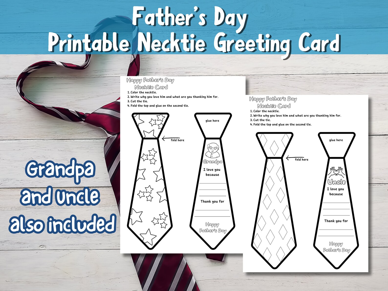 Father's Day Printable Necktie Greeting Card DIY From Kids ...