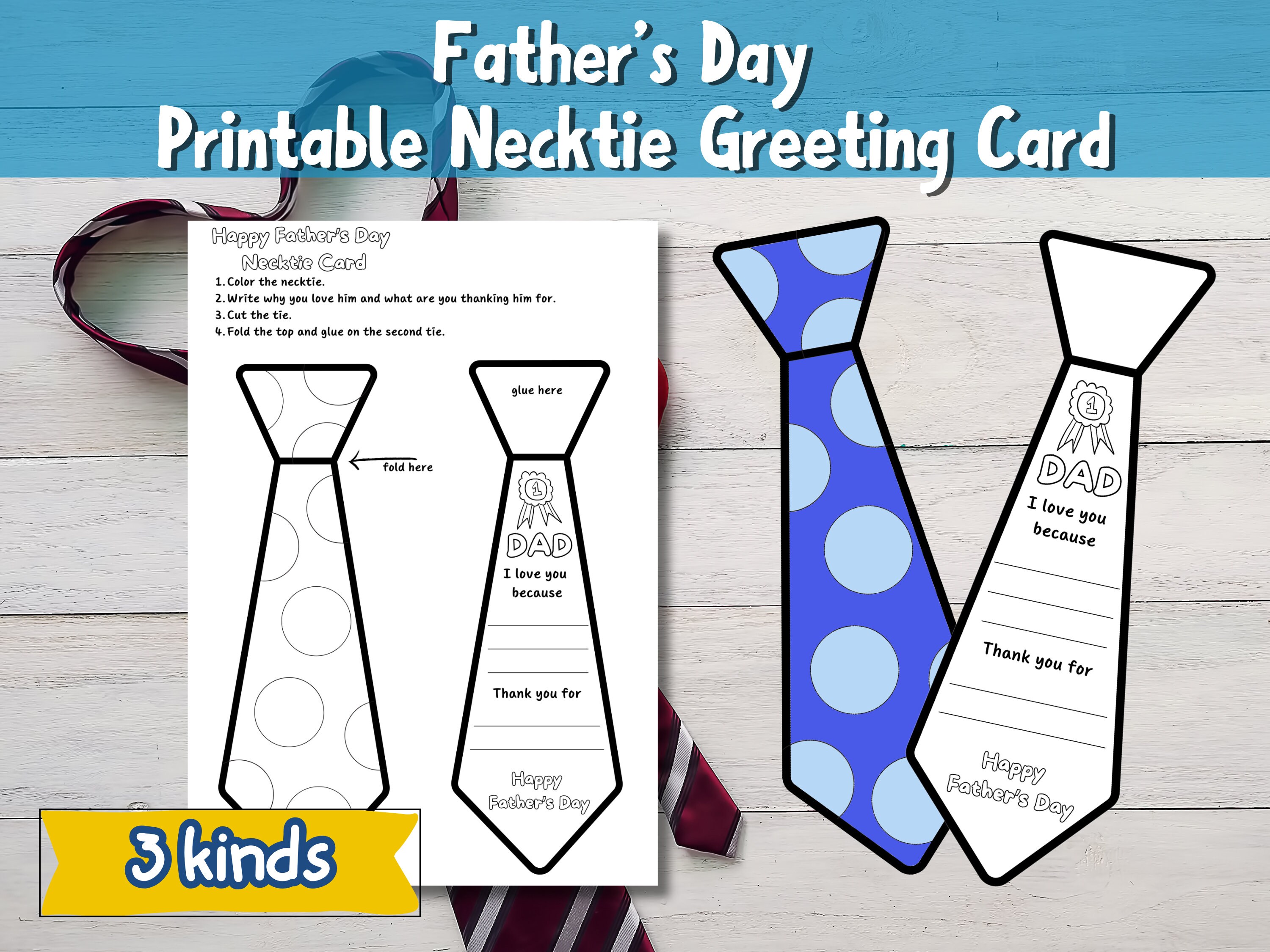 Father's Day Printable Necktie Greeting Card DIY From Kids ...