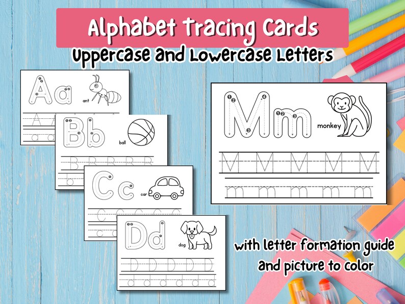 Alphabet Tracing Cards Kindergarten Preschool, Uppercase Lowercase ...