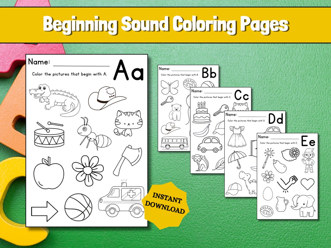 Beginning Letter Sound Coloring Pages, Phonics Activity Worksheet for ...