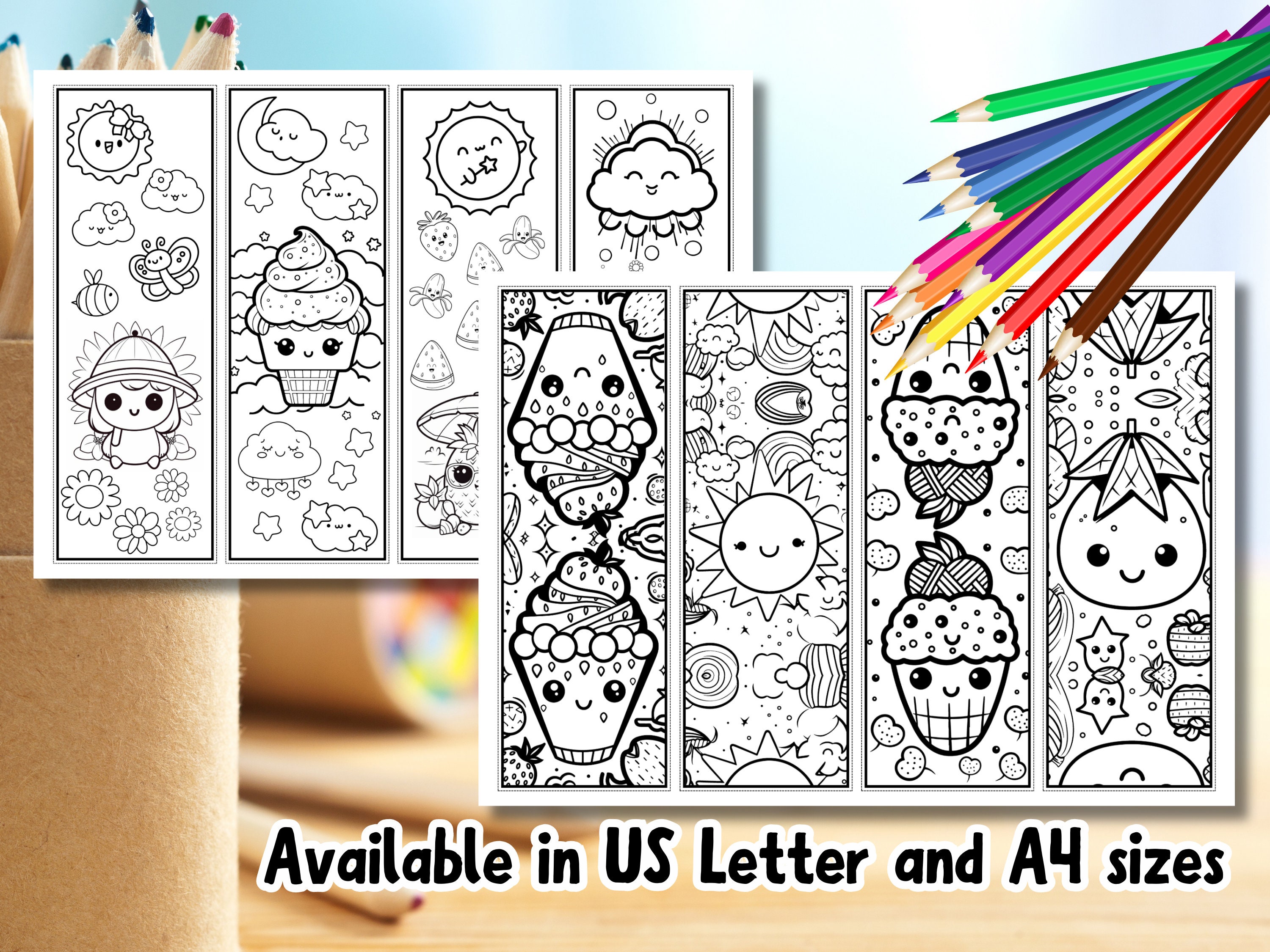 Printable Coloring Bookmarks, Kawaii Summer Theme, Fun and Creative DIY ...