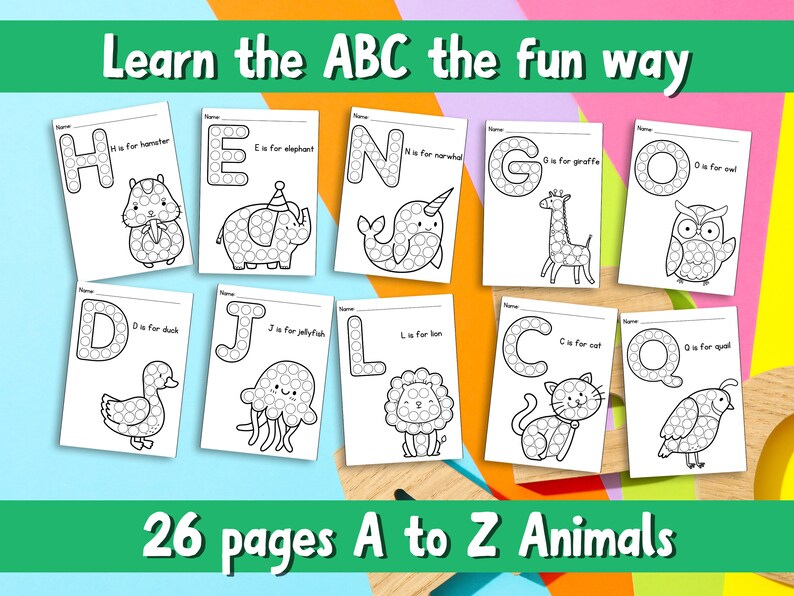 ABC Letters Animal Dot Marker Pages, Coloring Printables for Toddlers ...