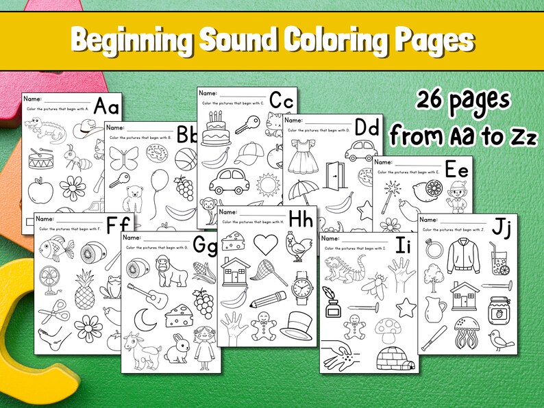 Beginning Letter Sound Coloring Pages, Initial Sound Phonics Activity Sheet for Kindergarten ...