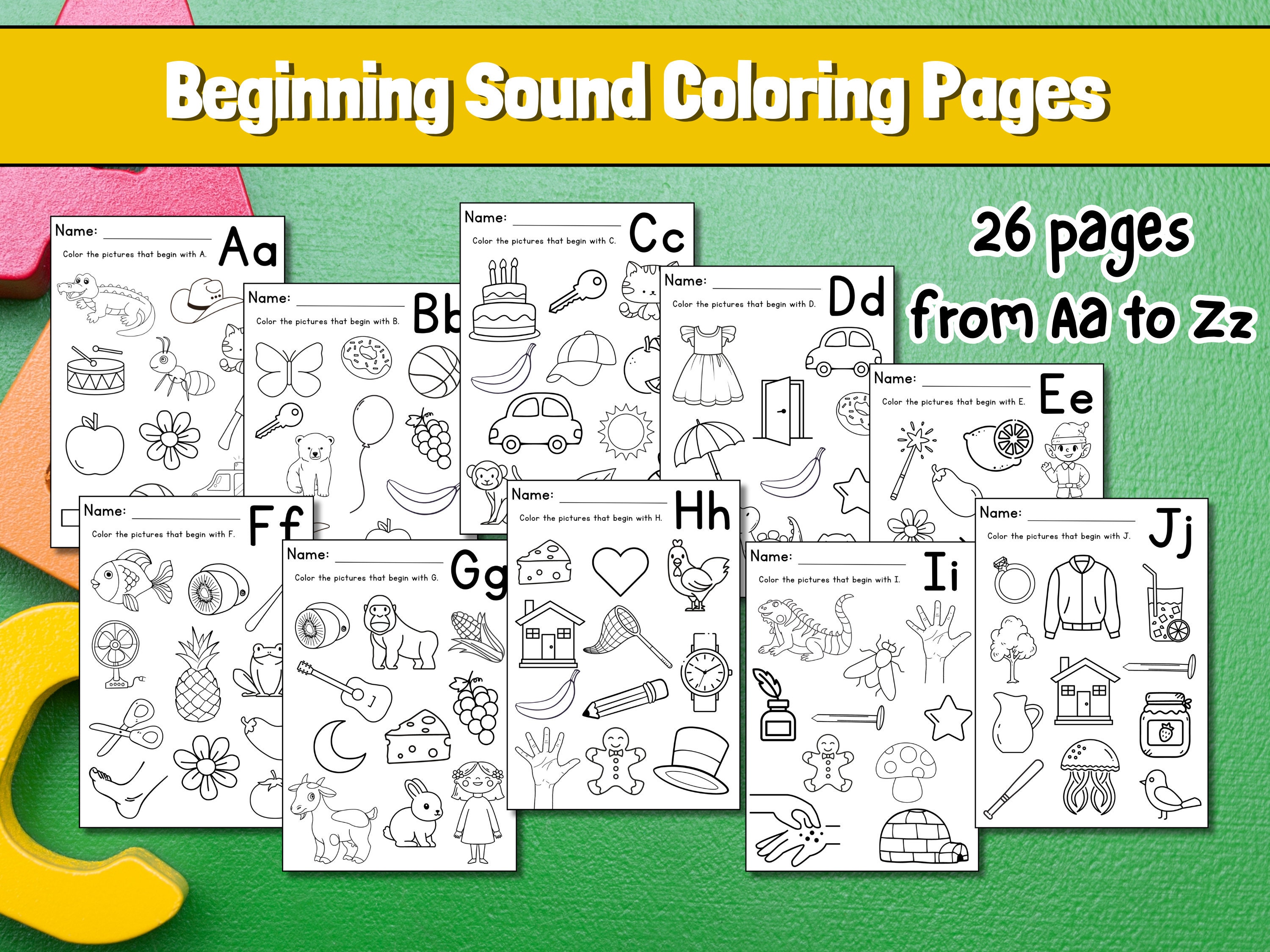 Beginning Letter Sound Coloring Pages, Initial Sound Phonics Activity ...