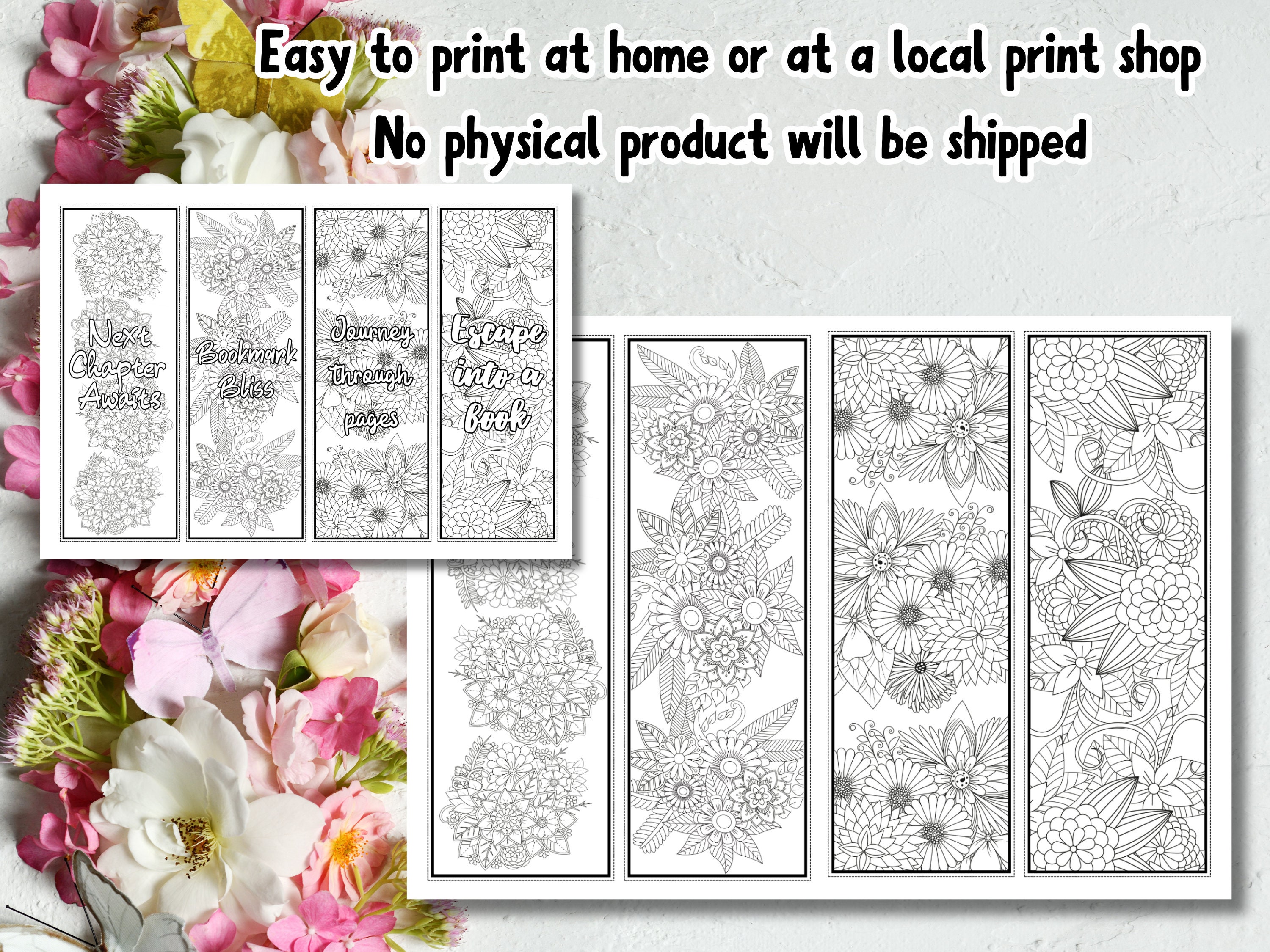 Printable Coloring Bookmarks, Floral Theme Patterns, DIY Bookmarks for ...