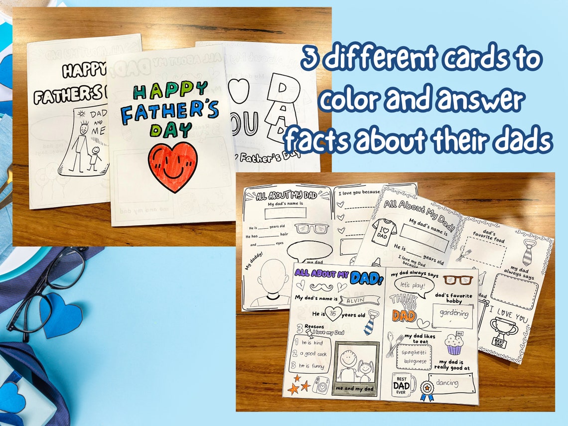 Printable Coloring Greeting Card, Happy Father's Day DIY Gift for Dad ...