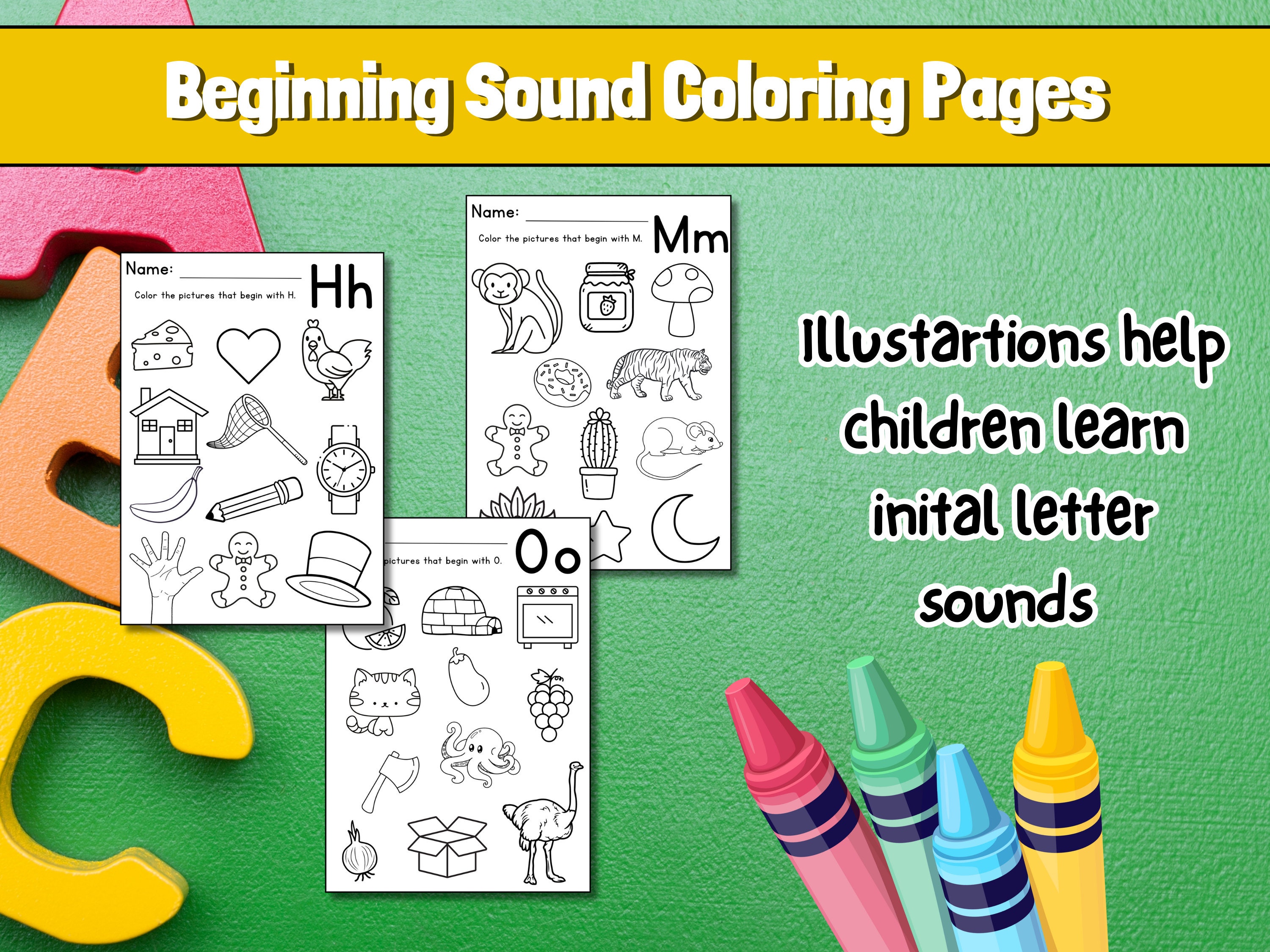 Beginning Letter Sound Coloring Pages, Phonics Activity Kindergarten ...