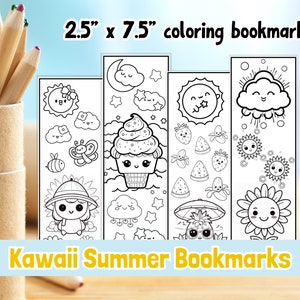 Printable Coloring Bookmarks, Kawaii Summer Theme, Fun and Creative DIY ...