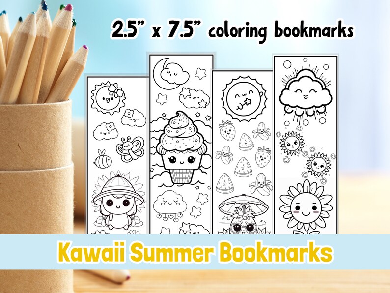 Printable Coloring Bookmarks, Kawaii Summer Theme, Fun and Creative DIY ...